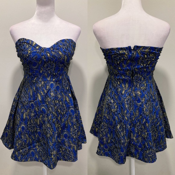 Dresses | Blue Fit Flare Prom Dress Mini Lace | Poshmark